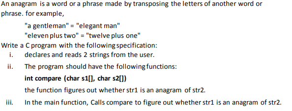 Solved An anagram is a word or a phrase made by transposing | Chegg.com