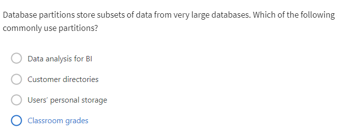 Solved Database partitions store subsets of data from very | Chegg.com
