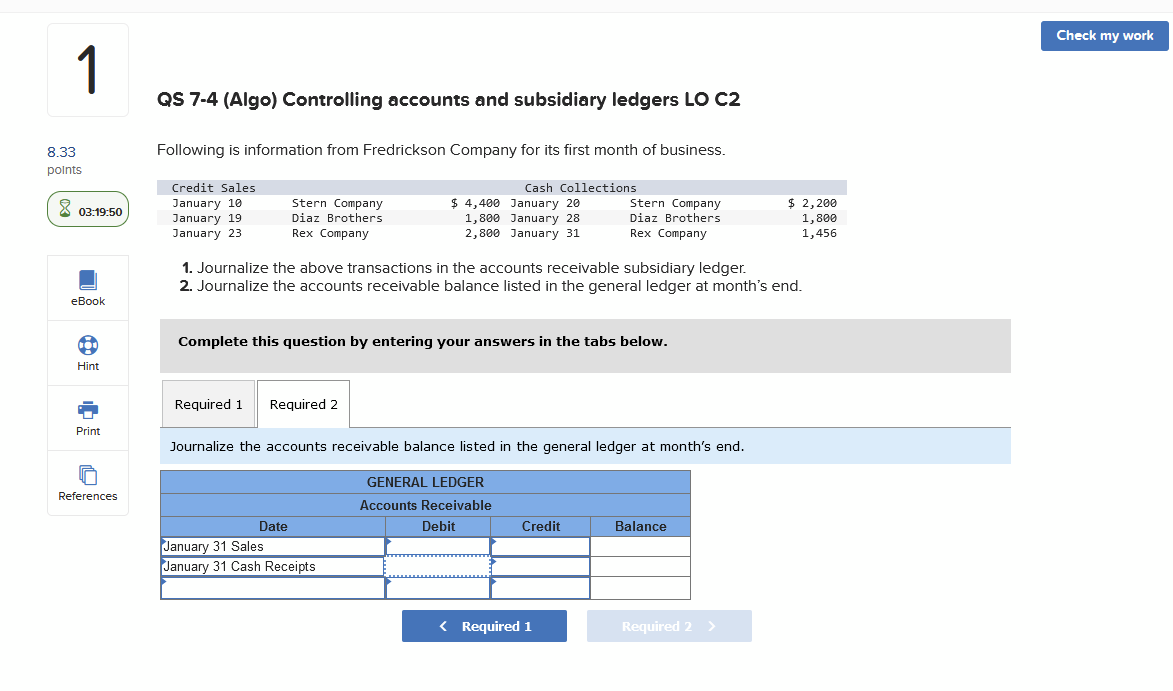 Solved QS 7-4 (Algo) Controlling accounts and subsidiary | Chegg.com