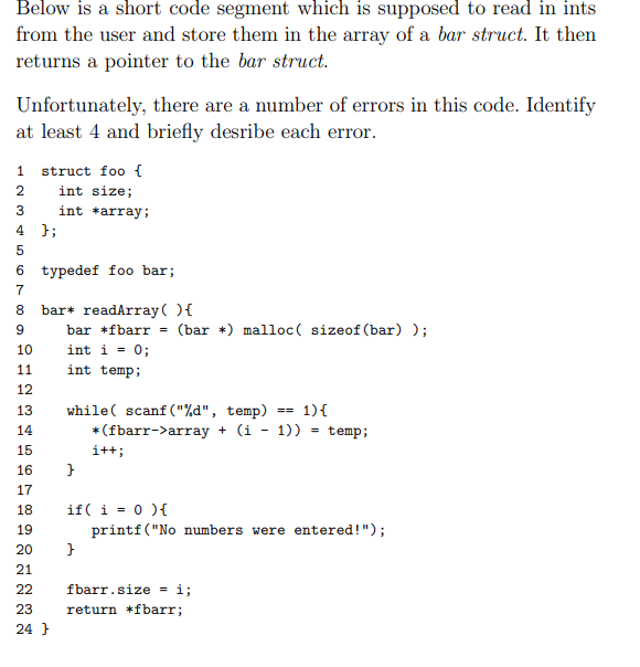 Solved Below is a short code segment which is supposed to | Chegg.com
