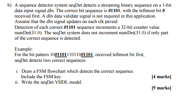 b) A sequence detector system seqDet detects a | Chegg.com