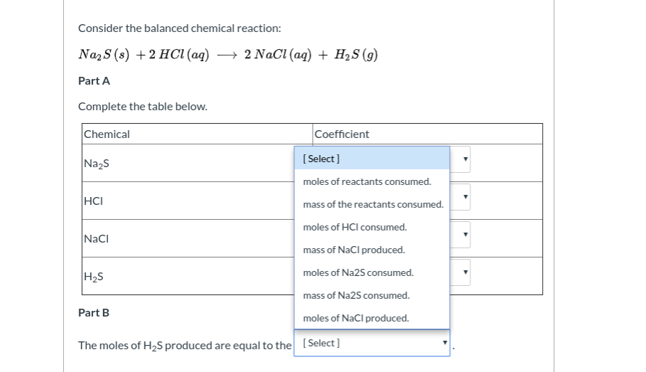 Solved Consider the balanced chemical reaction: Na2S (8) + 2 | Chegg.com