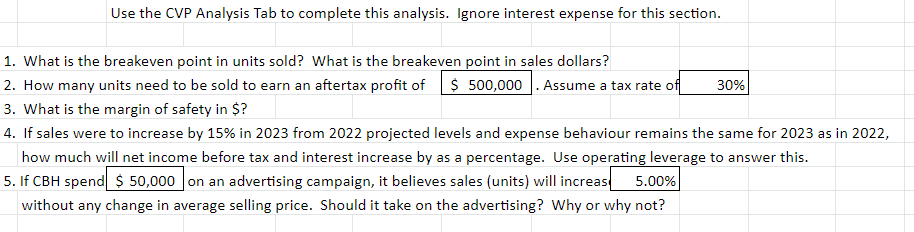 Use the CVP Analysis Tab to complete this analysis. | Chegg.com