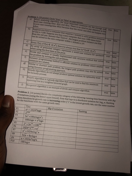 Solved Problem 1, (20 p orithm, the most important measures | Chegg.com