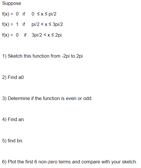 Solved f(x)=0f(x)=1 if f(x)=0 if pi/2 | Chegg.com