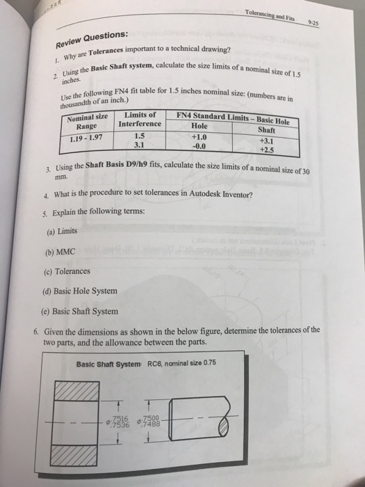 Solved and Fits 9-25 Review Questions Why are Tolerances | Chegg.com