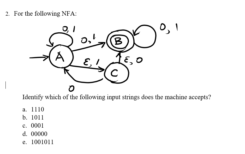 Solved 2. For the following NFA: Identify which of the | Chegg.com