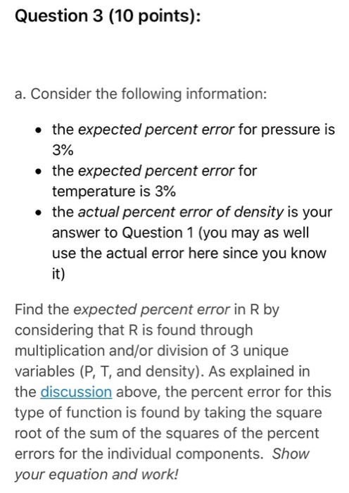 Solved Find the expected percent error in R by considering | Chegg.com