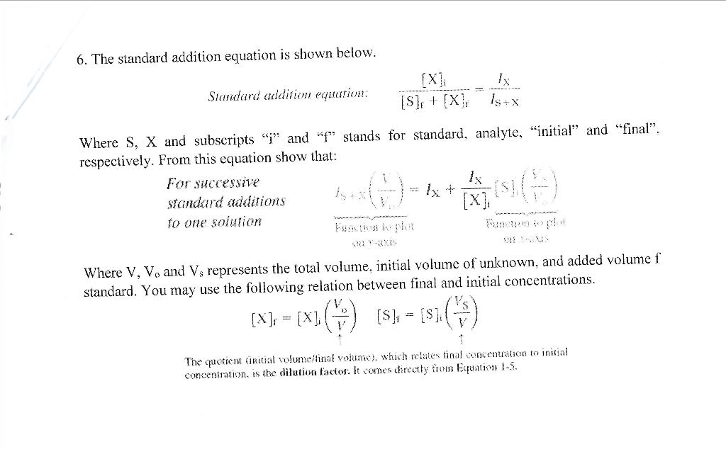 6. The standard addition equation is shown below. | Chegg.com