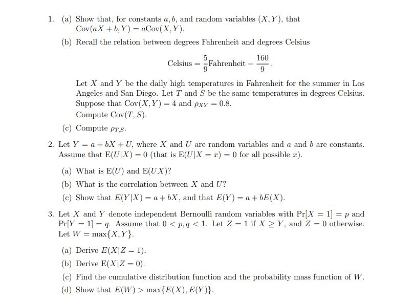 Solved 1. (a) Show that, for constants a, b, and random | Chegg.com