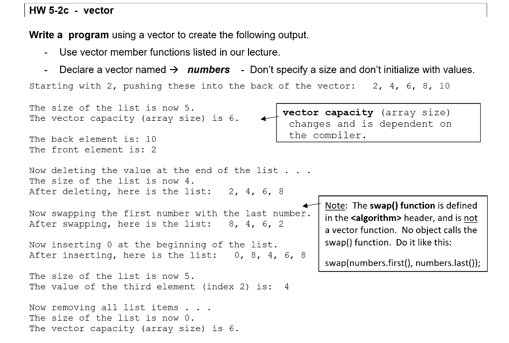 Solved HW 5-2c - vector Write a program using a vector to | Chegg.com