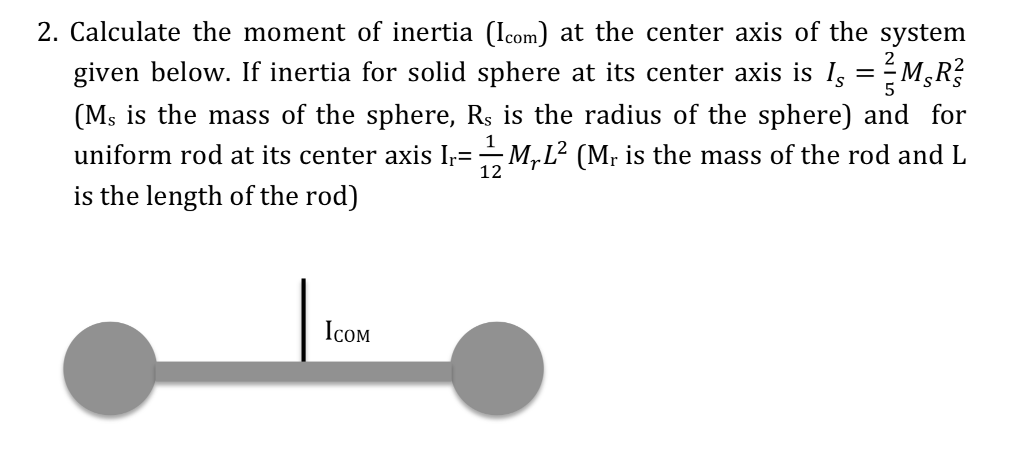 Solved 2. Calculate the moment of inertia (lcom) at the | Chegg.com