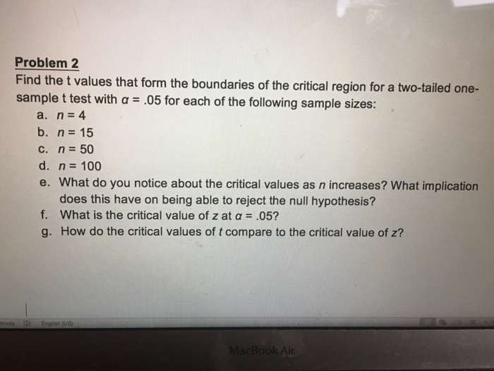 Solved Problem 2 Find the t values that form the boundaries | Chegg.com