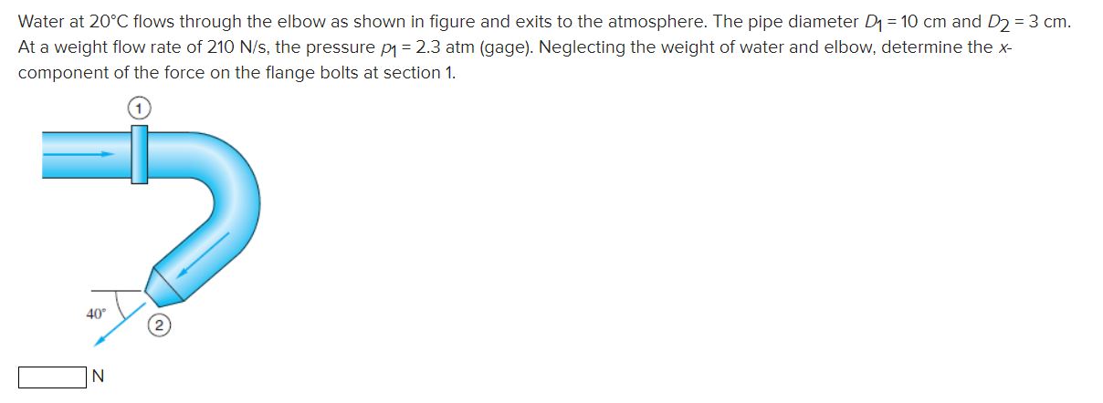 Solved Water at 20°C flows through the elbow as shown in | Chegg.com