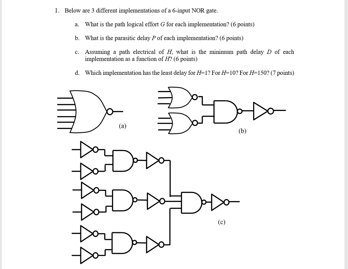 Solved 1. Below are 3 different implementations of a 6-input | Chegg.com