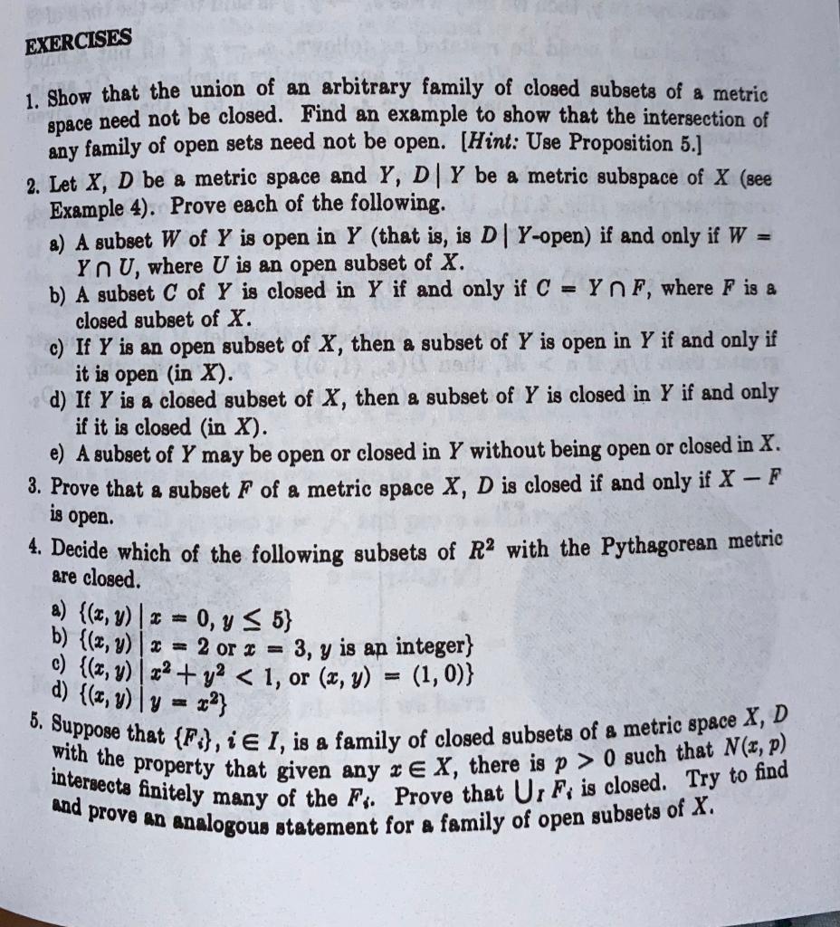 Solved EXERCISES 1. Show that the union of an arbitrary | Chegg.com