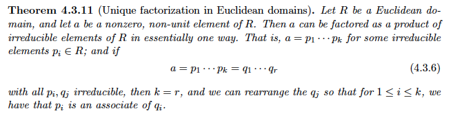 Solved Theorem 4.3.11 (Unique factorization in Euclidean | Chegg.com