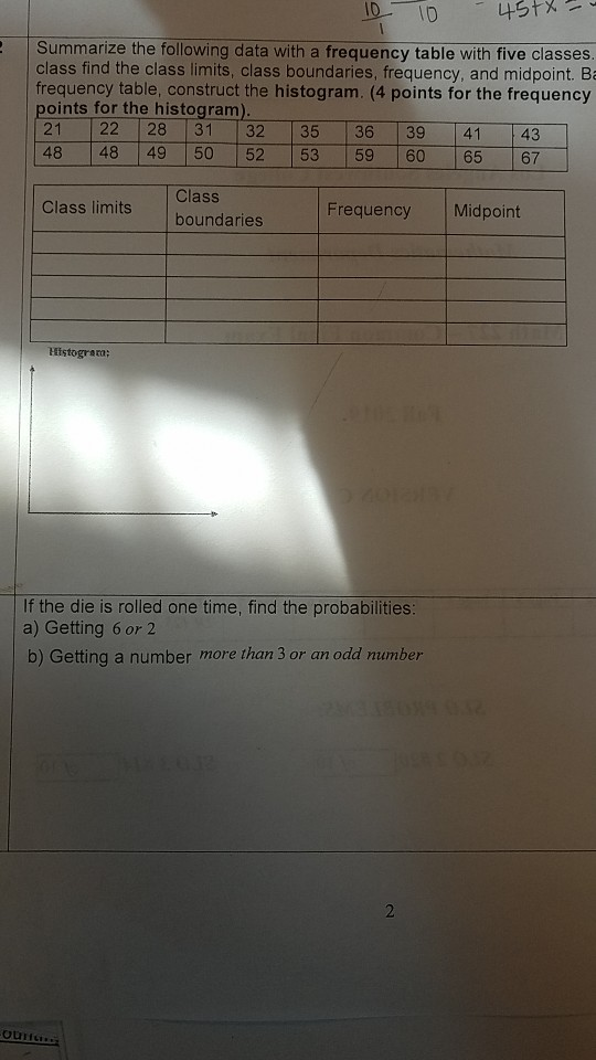 Solved 10 10 - 45tx -- Summarize the following data with a | Chegg.com
