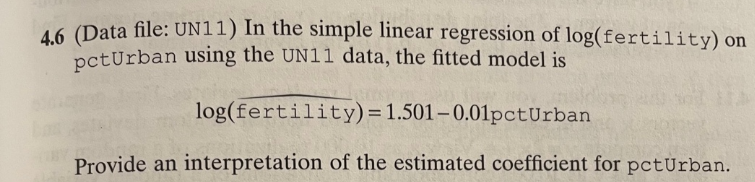 Solved 4.6 (Data file: UN11) In the simple linear regression | Chegg.com