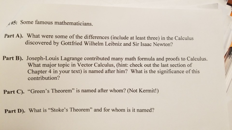 Solved 4#5: Some famous mathematicians. Part A). What were | Chegg.com