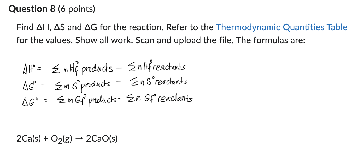 Find ΔH,ΔS and ΔG for the reaction. Refer to the | Chegg.com
