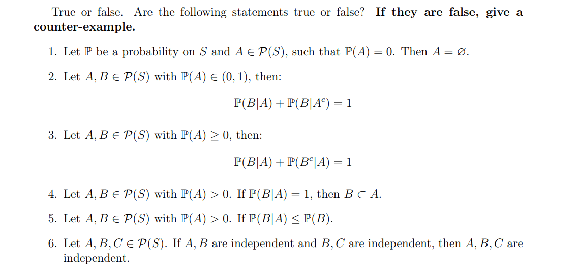 Solved True or false. Are the following statements true or | Chegg.com