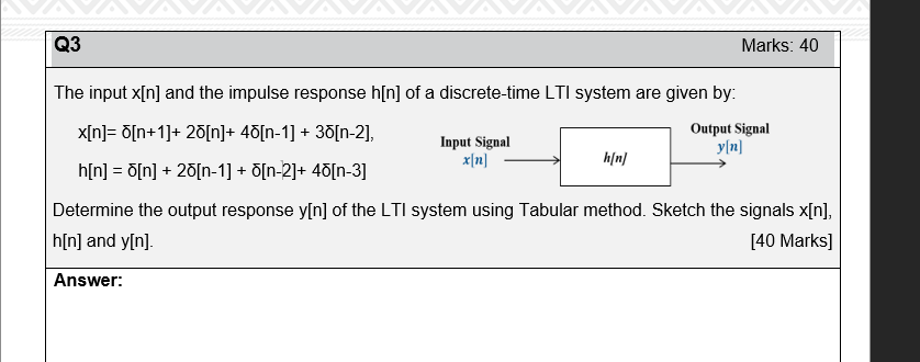 Solved Q3 Marks: 40 The input x[n] and the impulse response | Chegg.com