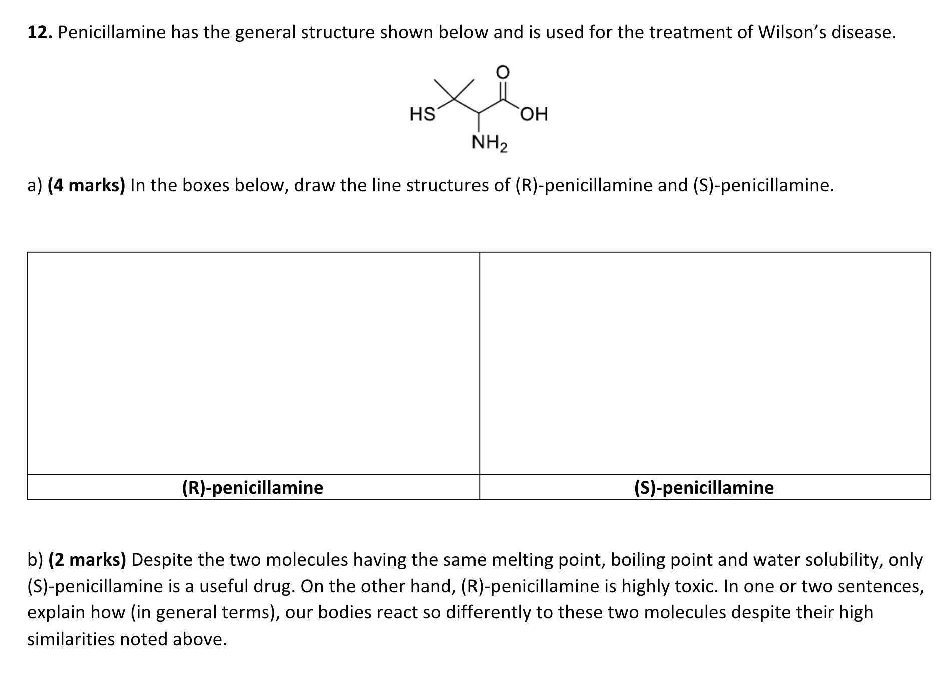 Solved 12. Penicillamine has the general structure shown | Chegg.com