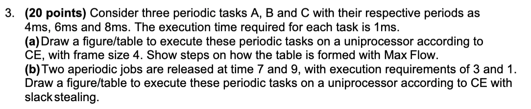 3. (20 points) Consider three periodic tasks A, B and | Chegg.com