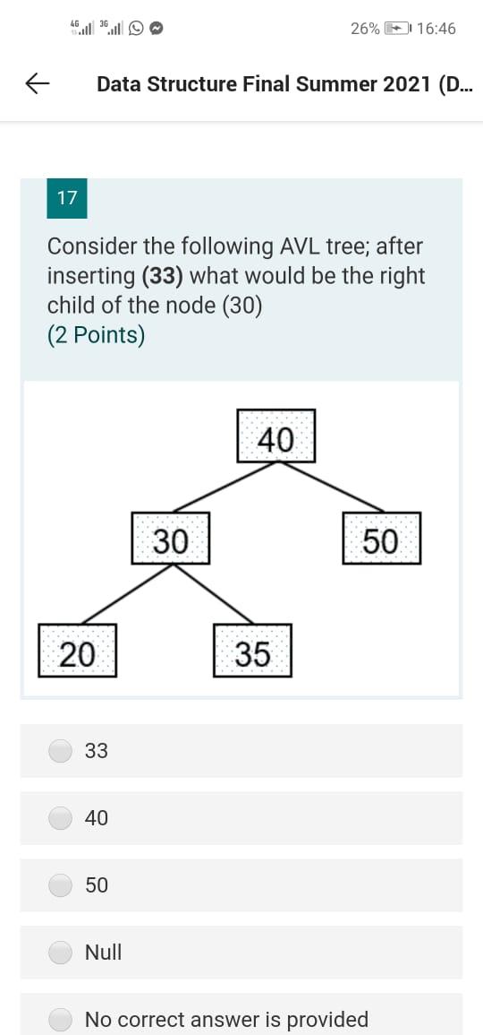 Solved 26% 16:46 个 Data Structure Final Summer 2021 (D... 17 | Chegg.com