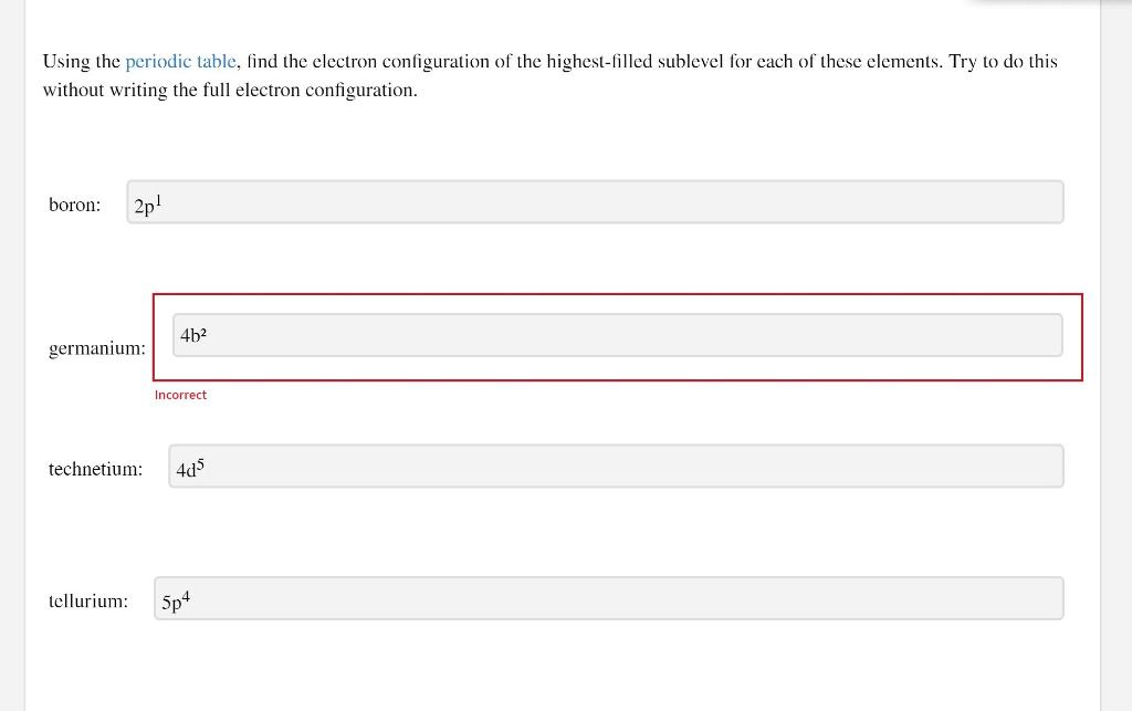 Solved Using the periodic table, find the electron | Chegg.com