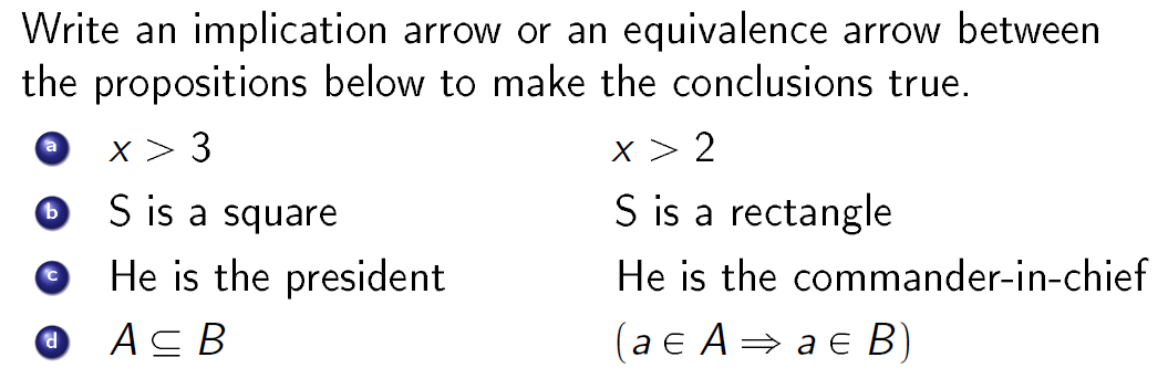 Solved a Write an implication arrow or an equivalence arrow | Chegg.com