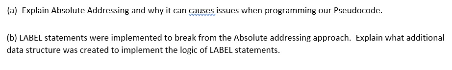 Solved (a) Explain Absolute Addressing and why it can causes | Chegg.com