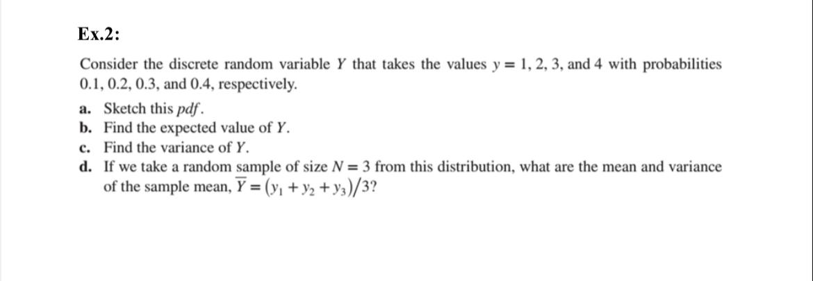 Solved Consider the discrete random variable Y that takes | Chegg.com