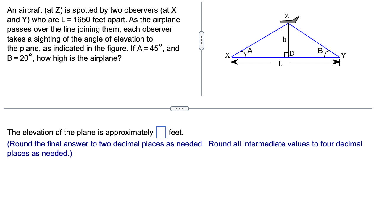 Solved An aircraft (at Z) ﻿is spotted by two observers (at | Chegg.com