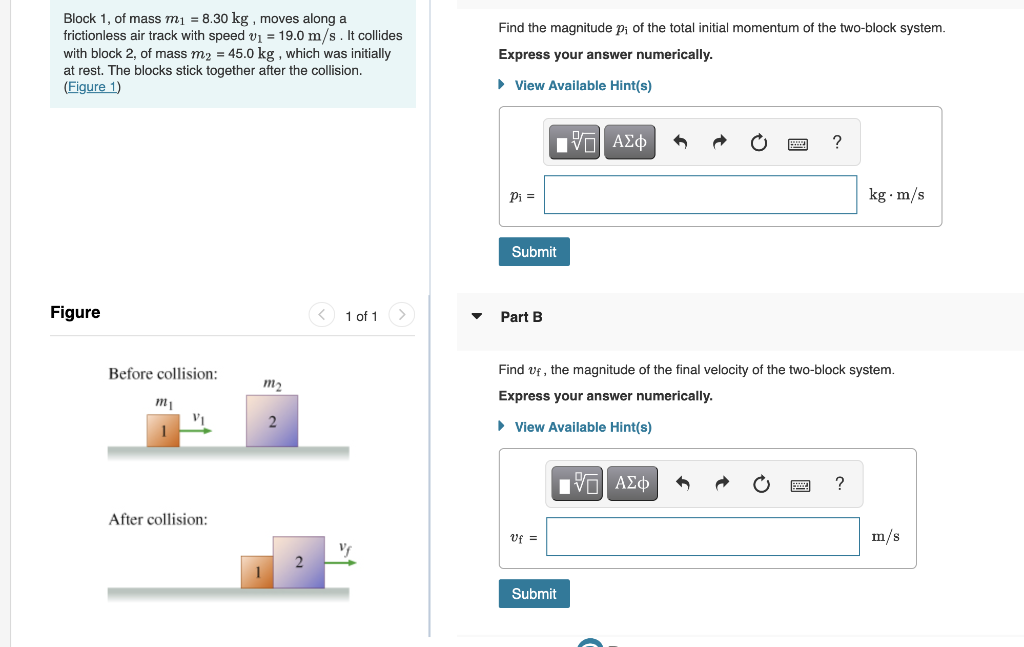 Solved Block 1 , of mass m1=8.30 kg, moves along a | Chegg.com