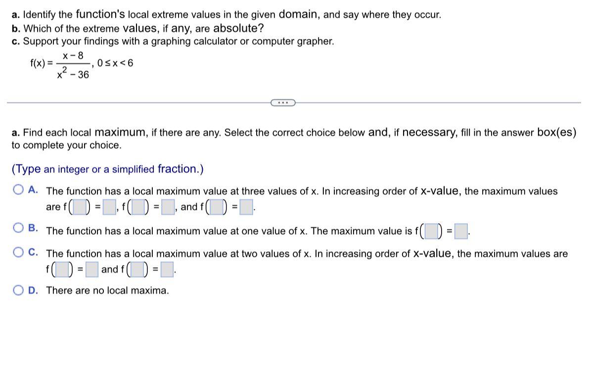 Solved a. Identify the function's local extreme values in | Chegg.com