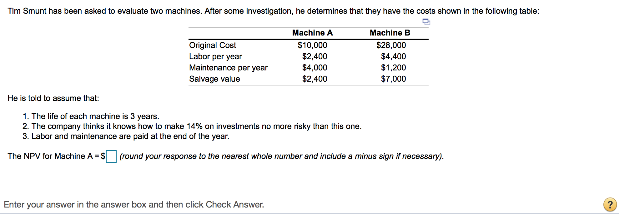 Tim Smunt has been asked to evaluate two machines. | Chegg.com