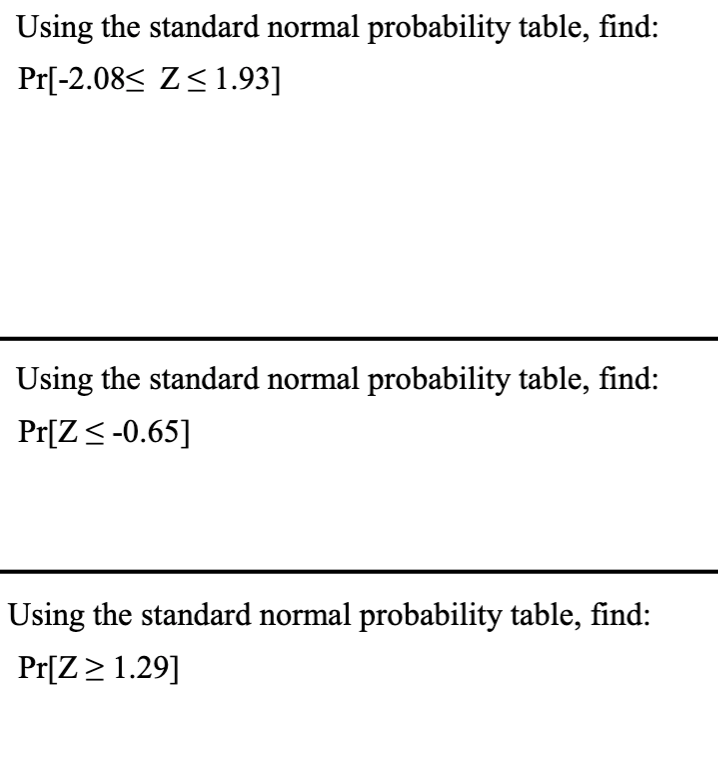Solved Using the standard normal probability table, find: | Chegg.com