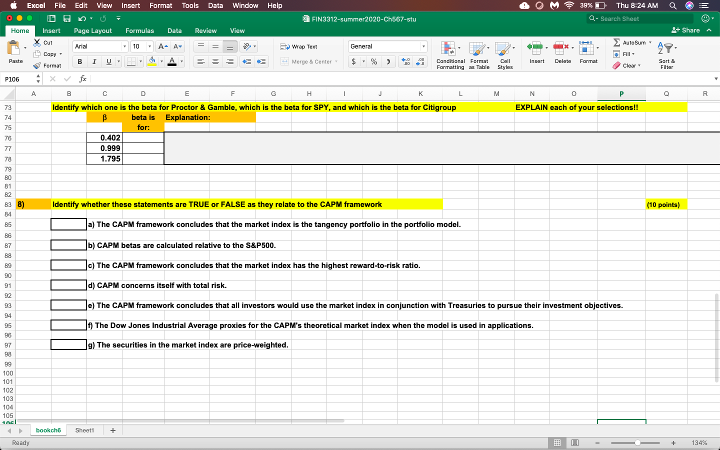 Solved Excel File Edit View Insert Format Tools Data Window | Chegg.com
