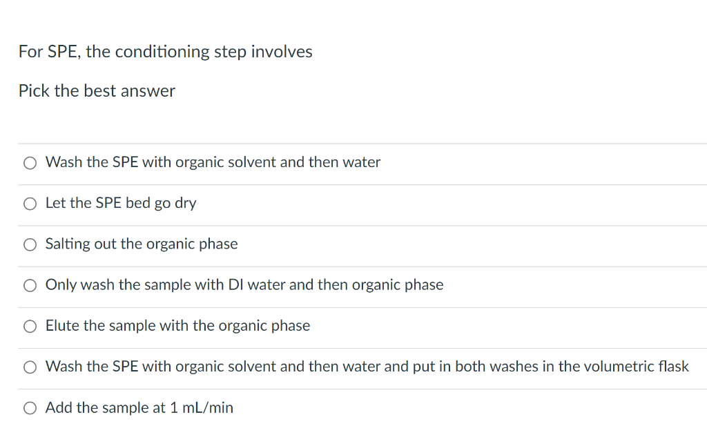 Solved For SPE, the conditioning step involves Pick the best | Chegg.com