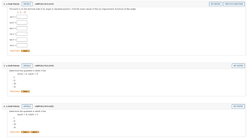 Solved MY NOTES PRACTICE ANOTHER 2. (-/6.66 Points] DETAILS | Chegg.com