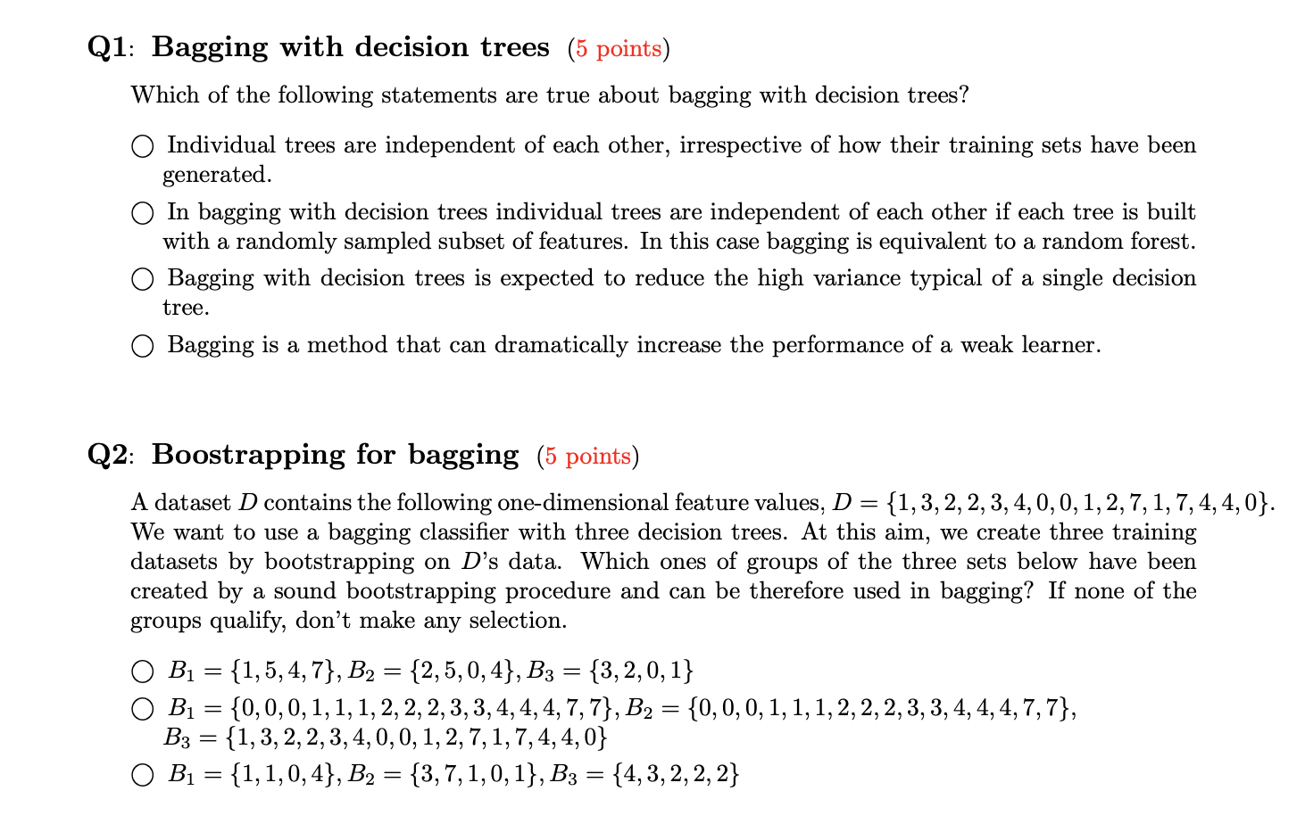 Solved Q1: Bagging with decision trees (5 points) Which of | Chegg.com Solved Q1: Bagging with decision trees (5 points) Which of | Chegg.com