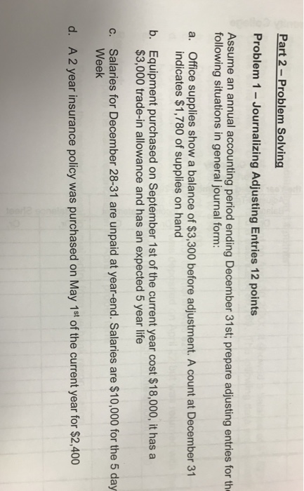 Solved Part 2- Problem Solving Problem 1-Journalizing | Chegg.com