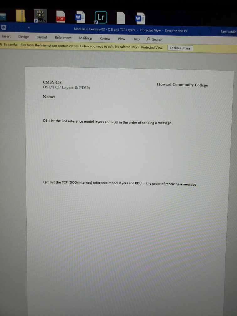 Solved Sami uddin Module 2 Exercise-02 - OSI and TCP Layers | Chegg.com