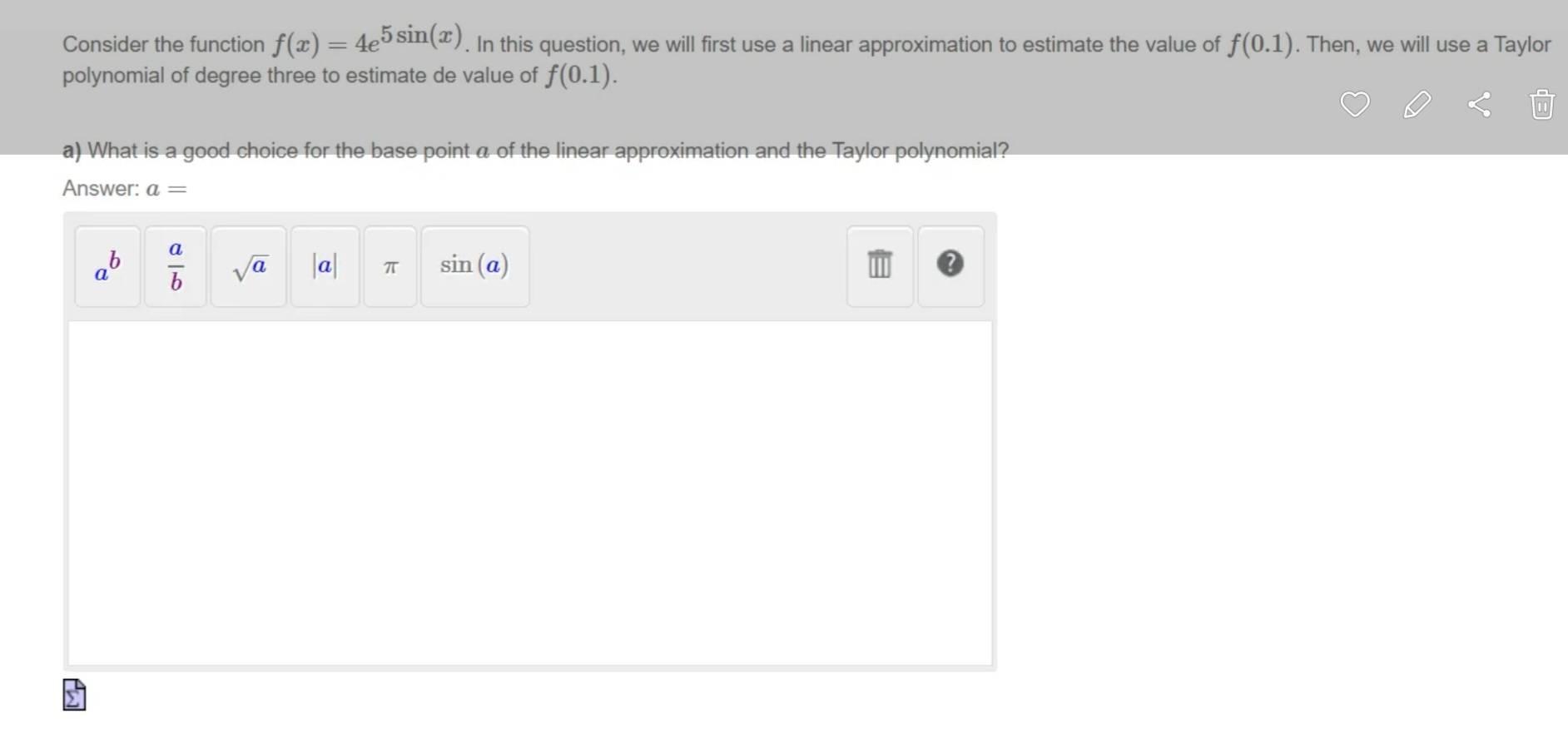 Solved Consider the function f(x)=4e5sin(x). In this | Chegg.com