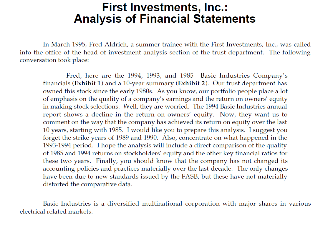 Solved Read the First Investments Case from the Harvard Case | Chegg.com