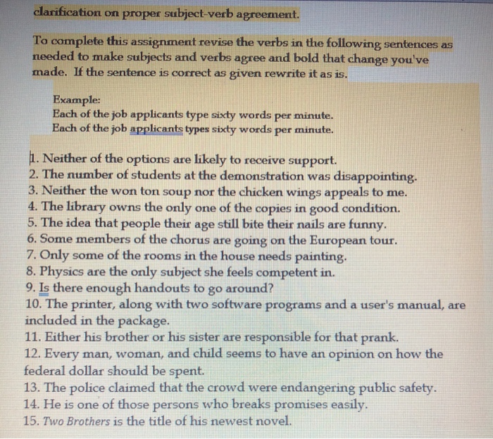clarification on proper subject-verb agreement. To | Chegg.com