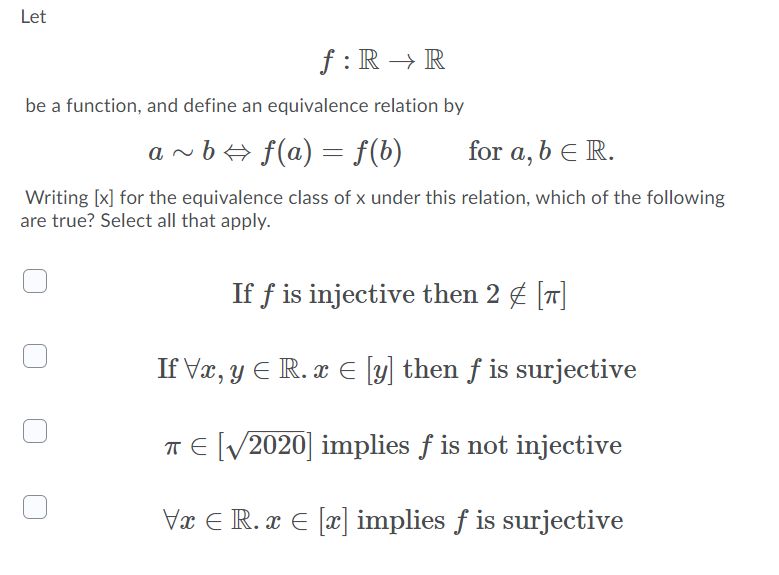 Solved Let f:R + R be a function, and define an equivalence | Chegg.com