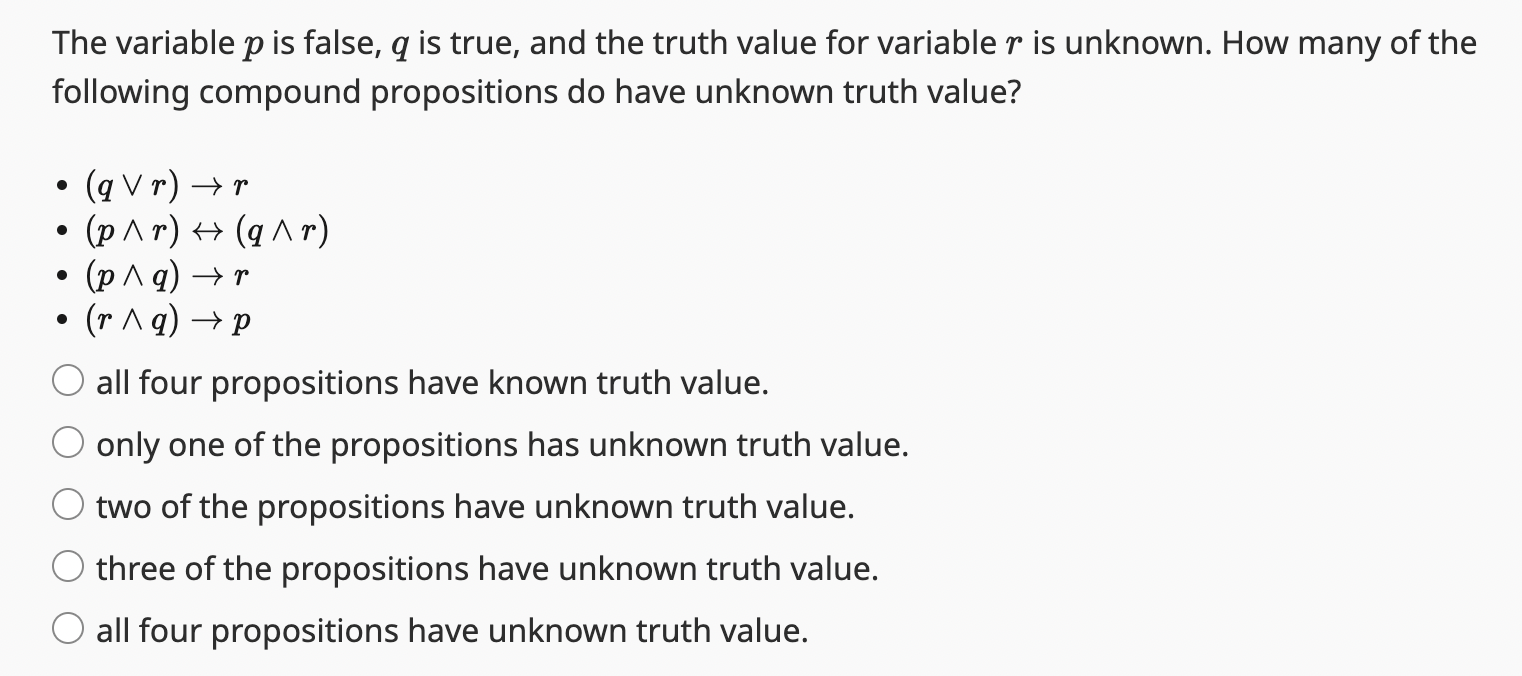 Solved The variable p is false, q is true, and the truth | Chegg.com
